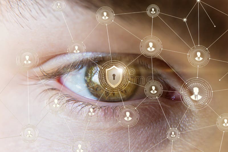 Eyes Looking at the System Security. Stock Photo - Image of connection ...