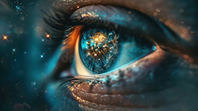 Eyes Opening with a Reflection of the Universe Stock Illustration ...