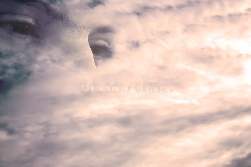 Eyes in the Sky. White Clouds Stock Image - Image of brunet, people ...