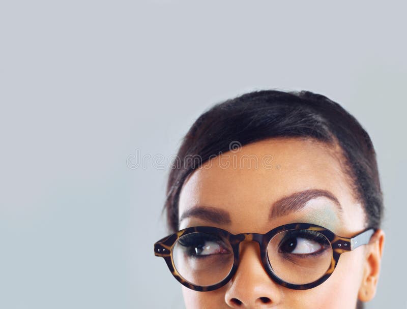 Eyes, Thinking and Student in Studio with Doubt or Glasses of Nerd or ...