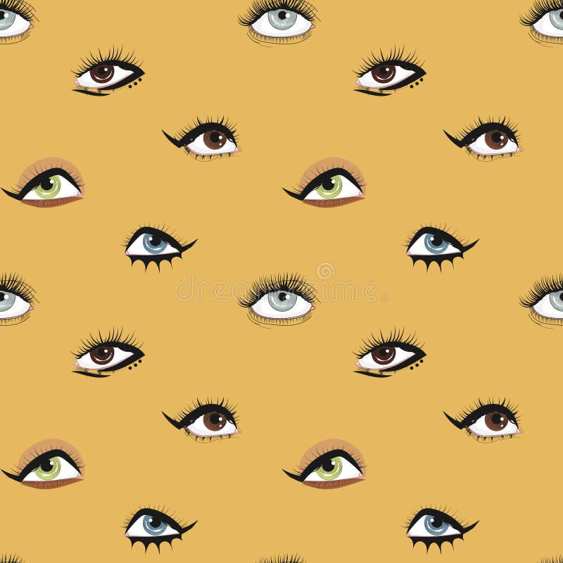 Eyes on a White Background. Seamless Pattern. Womans Eye. Eye Makeup ...