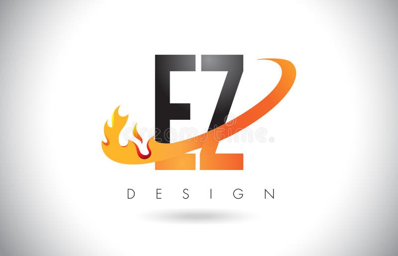 EZ E Z Letter Logo with Fire Flames Design and Orange Swoosh. Stock ...