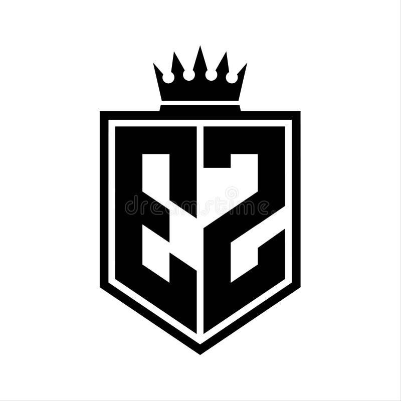 EZ Logo Monogram Bold Shield Geometric Shape with Crown Outline Black ...