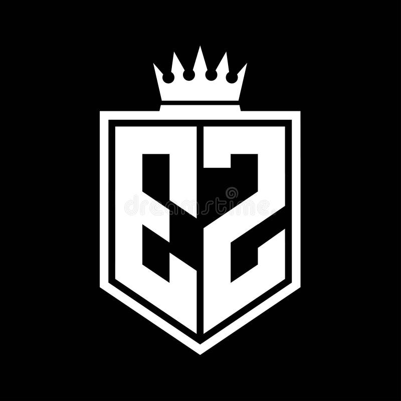 EZ Logo Monogram Bold Shield Geometric Shape with Crown Outline Black ...