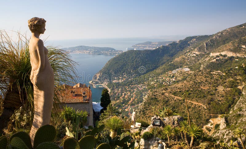 Eze Gardens Overlook stock image. Image of statue, buildings - 7841481