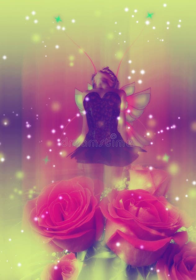 Fée avec des roses illustration stock. Illustration du nain - 41265029