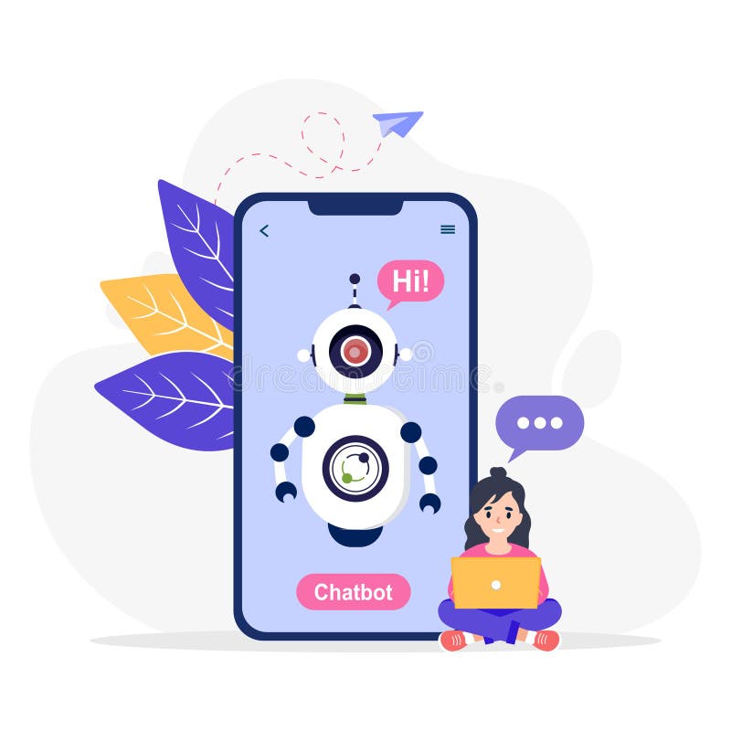 Business Women Talking with Chatbot Robot in Smartphone App. Concept of ...