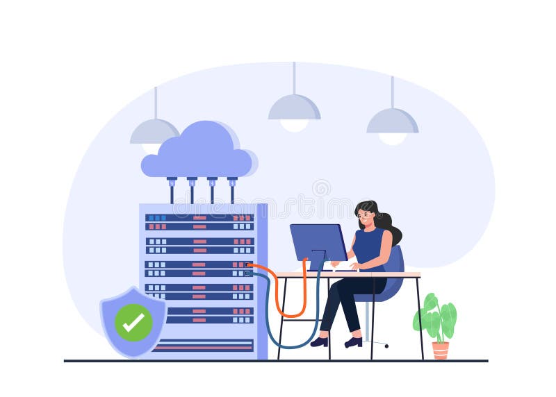 People Working on Computer and Doing Technical Work with Server Concept ...