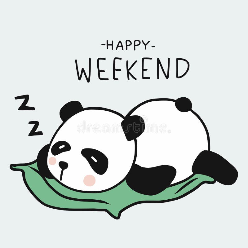 Panda Sleeping, Happy Weekend Cartoon Illustration Doodle Style Stock ...