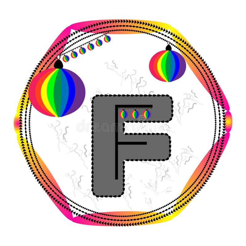 Alphabet F. Letter F Gradient Label. Rainbow Ball Sticker Frame Vector ...