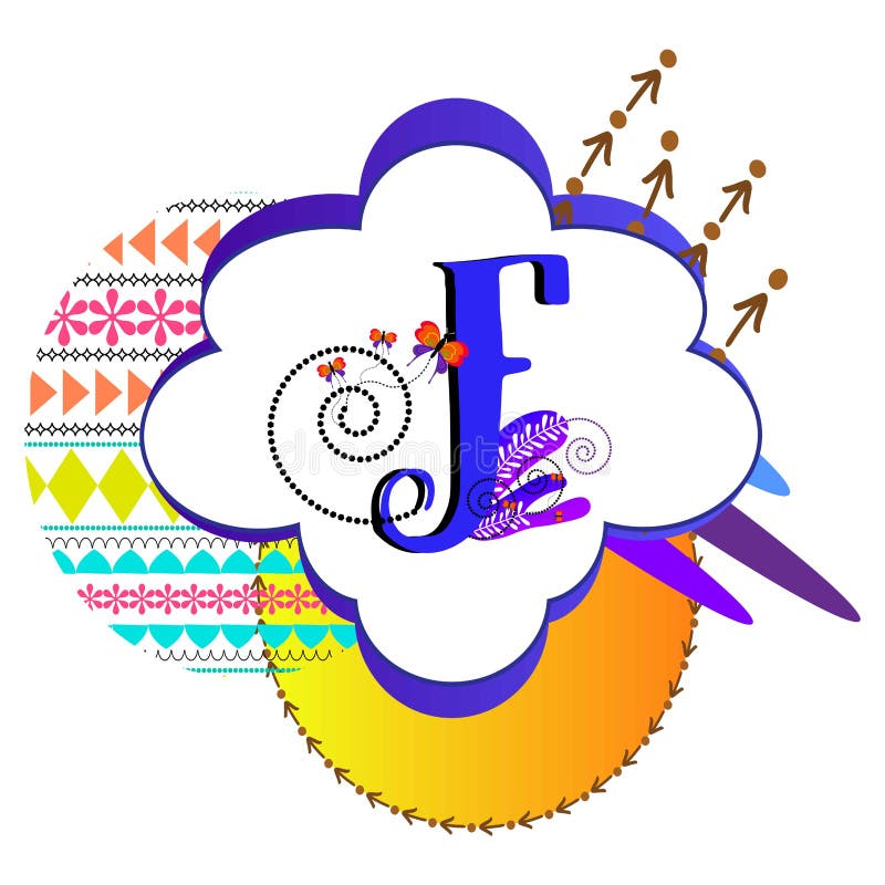 F Alphabet. Letter F Gradient Label. Vector Sticker Frame Using Shapes ...