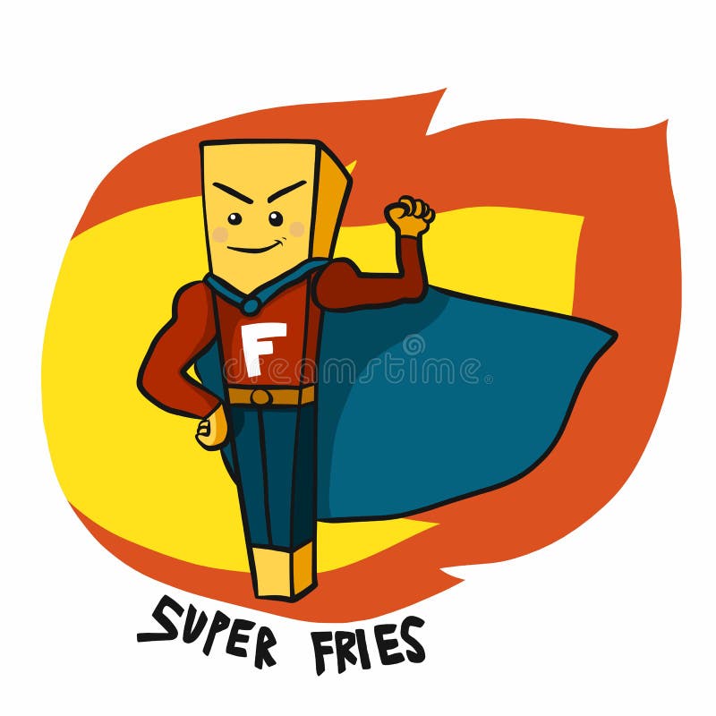 Super Fries Hero on Fire Cartoon Logo Illustration Stock Vector ...