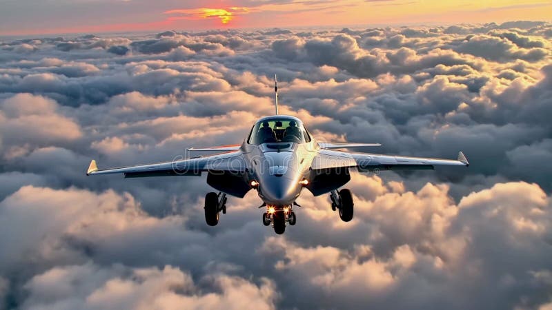An F-15 Eagle Fighter Jet Flying Fast Above the Puffy White Clouds with ...