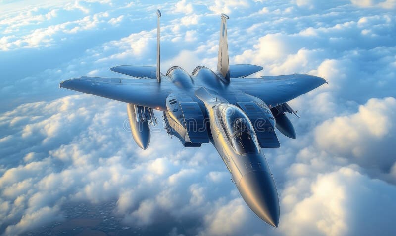 F-15 Eagle Fighter Jet Soaring Above Fluffy Clouds during Daylight ...