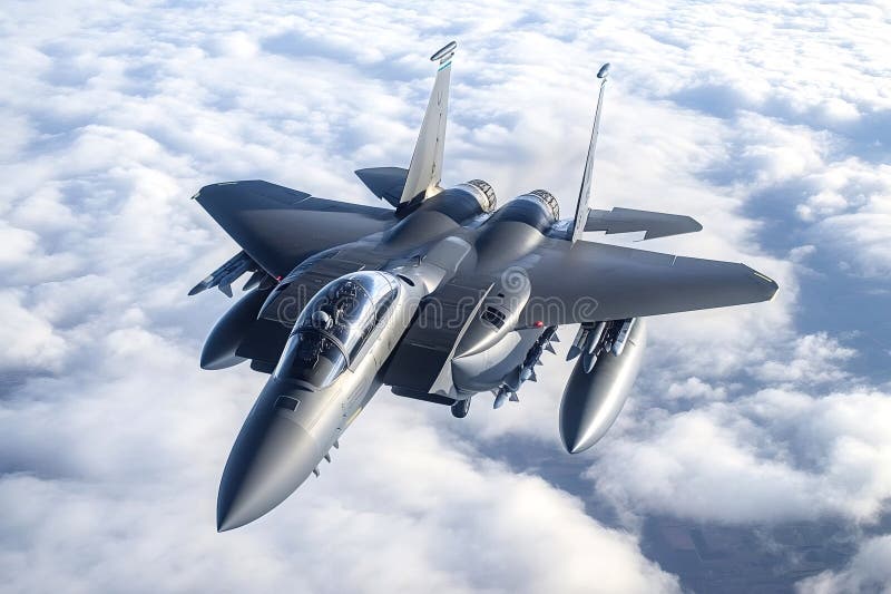 F-15 Eagle Fighter Jet Soaring through Cloudy Sky Stock Image - Image ...
