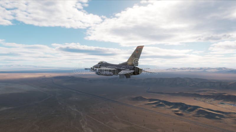 F-16 Falcon Fighter Jet Flying Over a Desert Landscape Armed with Bombs ...
