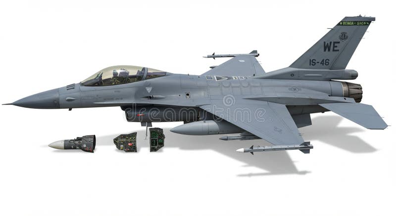 F-16 Fighter Jet Displayed with Disassembled Nose Section Components ...