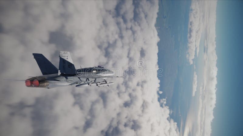 F-18 Fighter Jet Flying Above the Clouds, Armed with Missiles. Computer ...