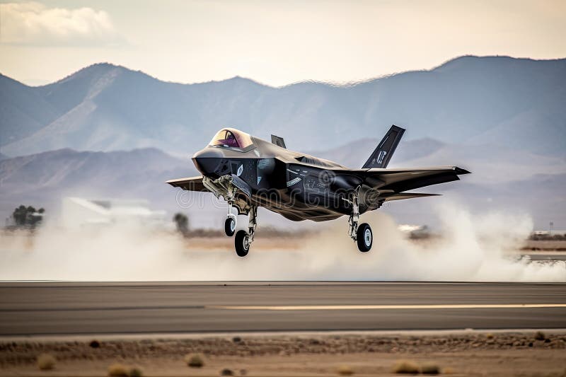 F-35 Fighter Jet Making Its Final Approach To Landing Strip Stock ...