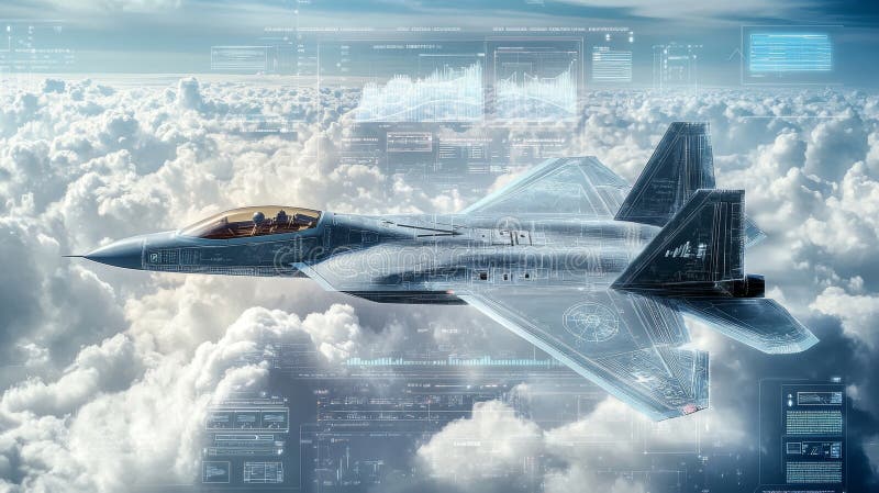 F 20 Fighter Jet Soaring Amidst Clouds with Futuristic Digital ...