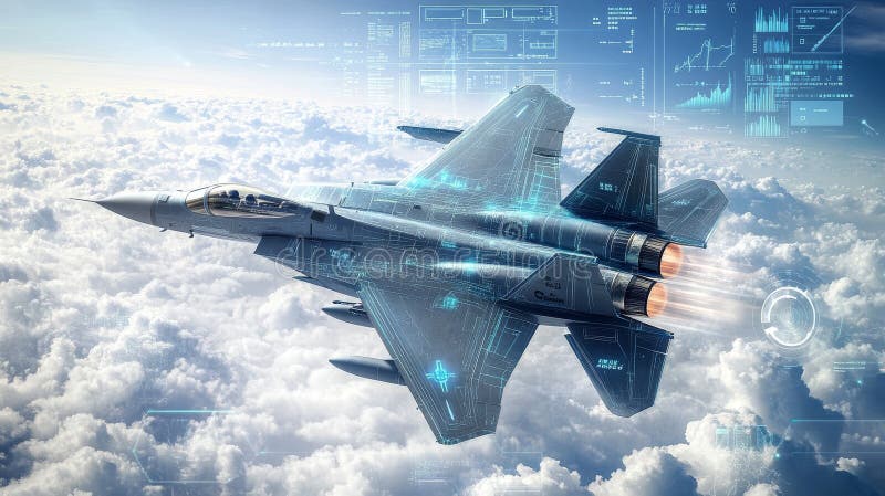 F 20 Fighter Jet Soars through Clouds with Futuristic Digital ...