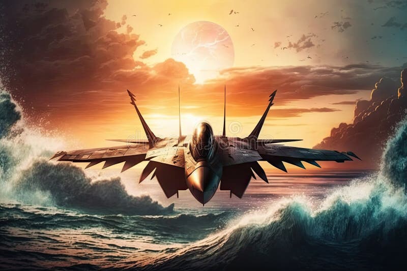 F 18 Fighter Jets Above the Ocean Stock Illustration - Illustration of ...