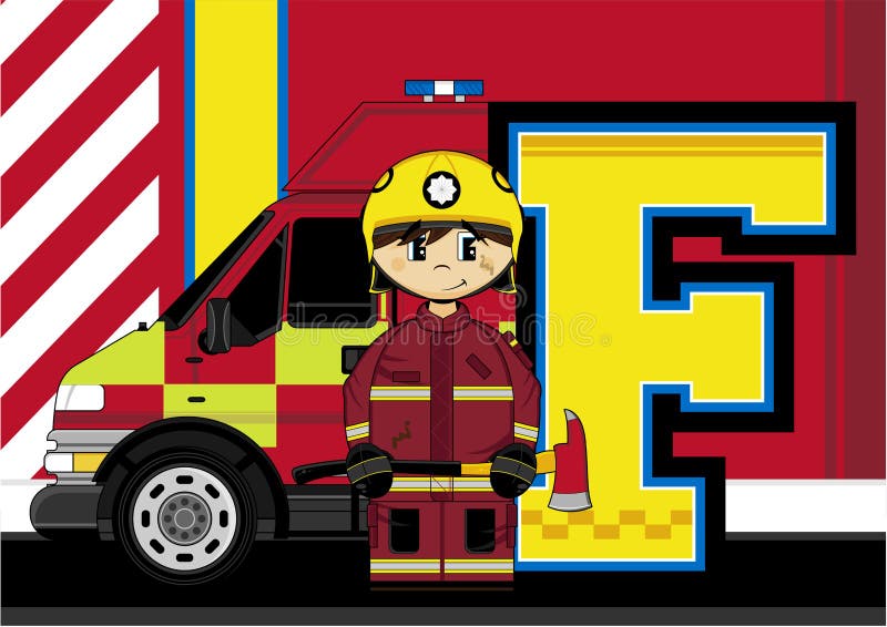 F is for Fireman stock vector. Illustration of cute, letter - 94662207