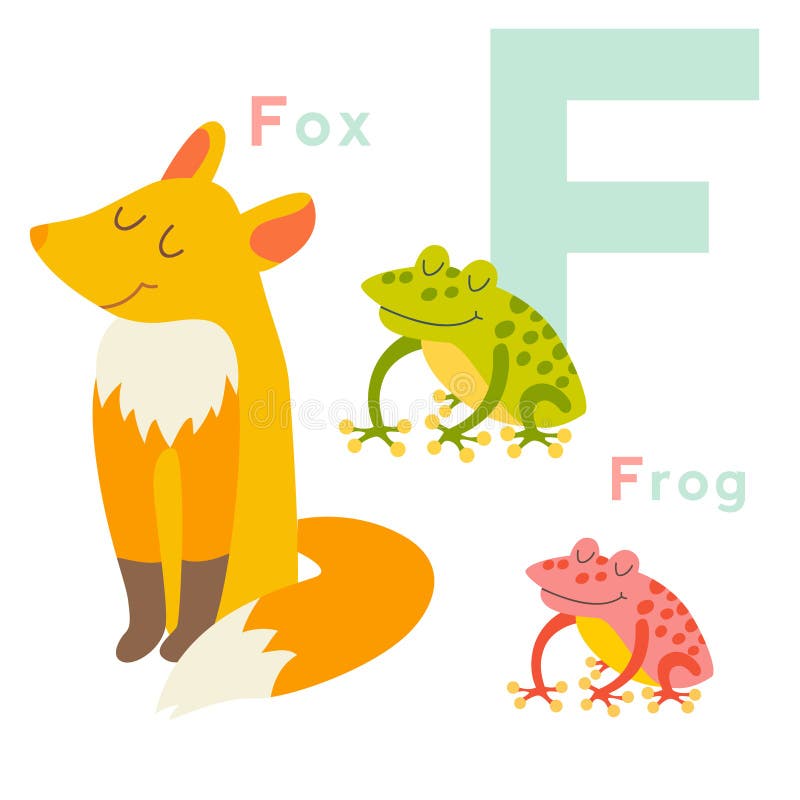 F Letter Animals Set. English Alphabet. Vector Illustration Stock ...