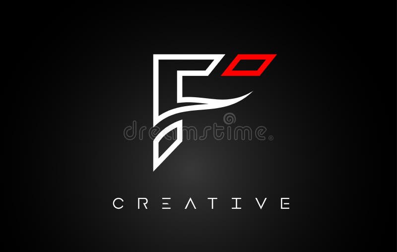F Letter Design Logo with Monogram Line White and Red Colors on a Black ...