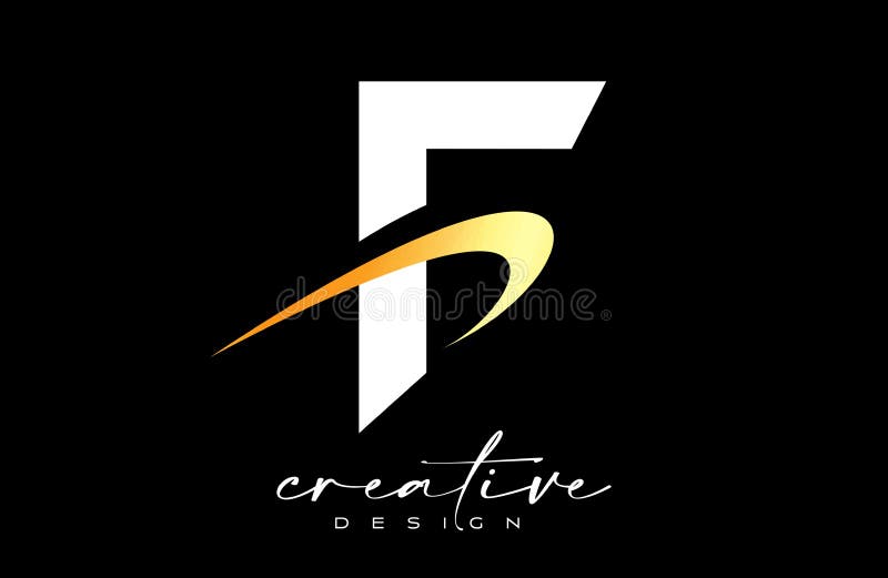 F Letter Logo Design with Creative Golden Swoosh. Letter F Initial Icon ...