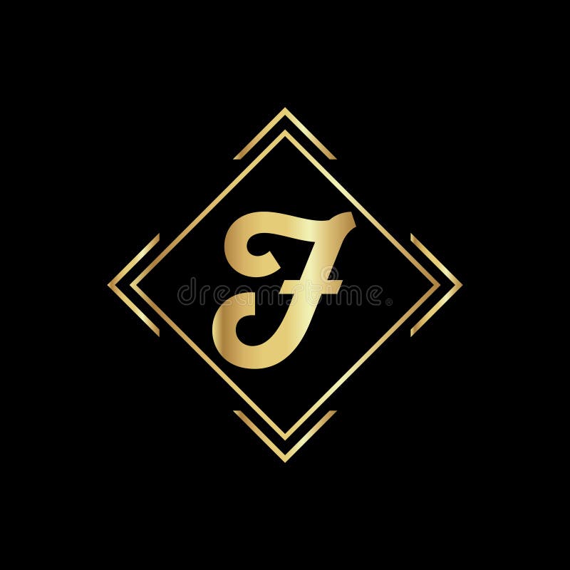 F Letter Logo Design Golden Color. Letter F with Golden Color in Black ...