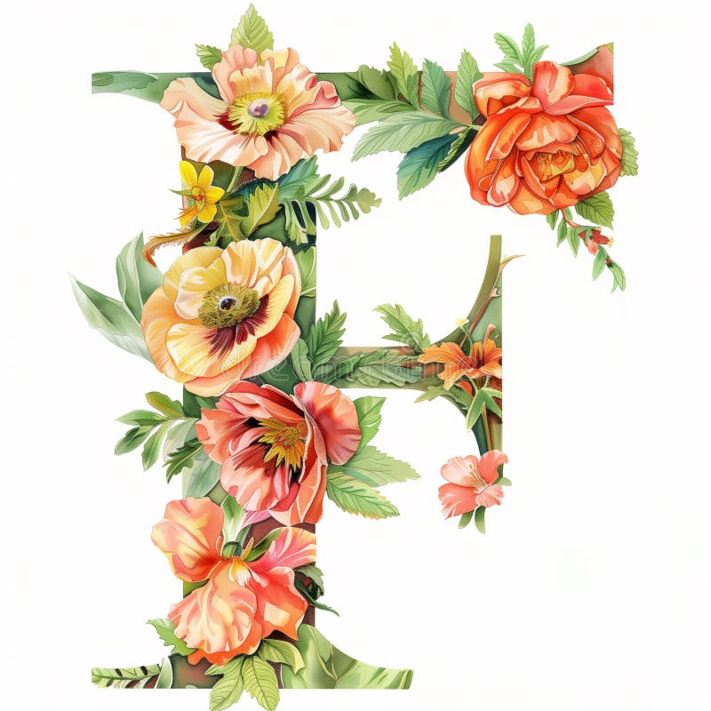 F Letter with Pastel Orange Flowers. AI Generated. Stock Illustration ...