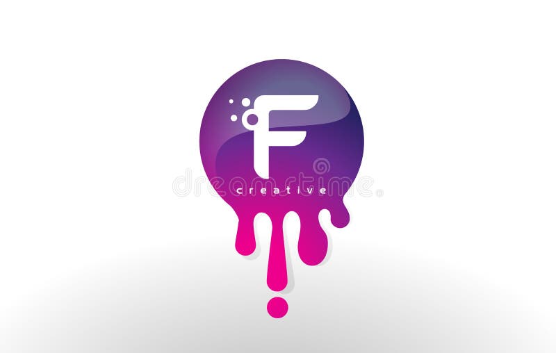 F Letter Splash Logo. Purple Dots and Bubbles Letter Design Stock ...