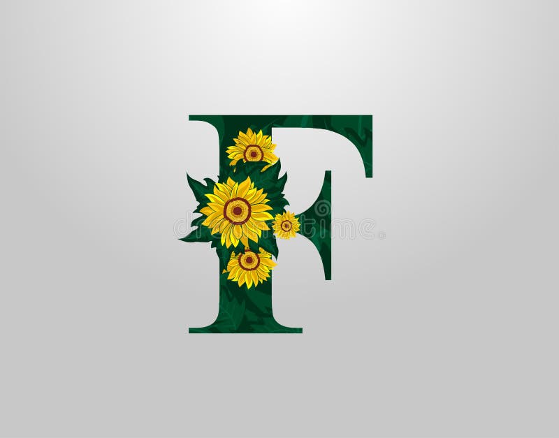F Letter with Sunflower Vector Design. Flower F Logo Icon Stock Vector ...