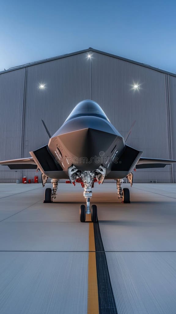F-35 Lightning II Stealth Fighter Jet Front View at Hangar with Modern ...