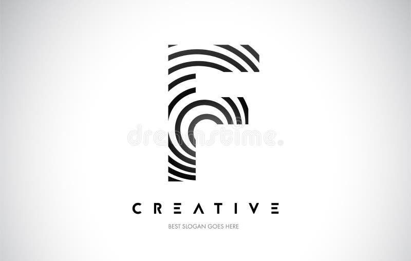 F Lines Warp Logo Design. Letter Icon Made with Black Circular Lines ...