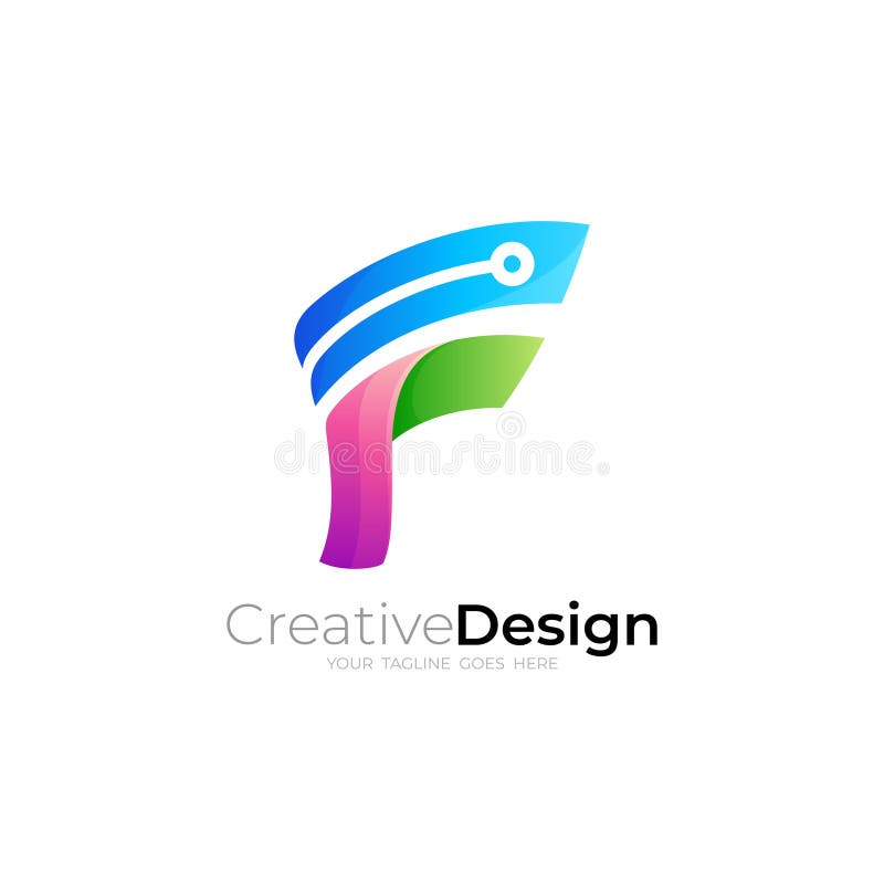 F Logo Design Technology, 3d Colorful Design Vector Stock Vector ...