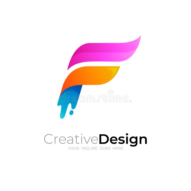 F Logo Design Template with 3d Colorful Icon Stock Vector ...