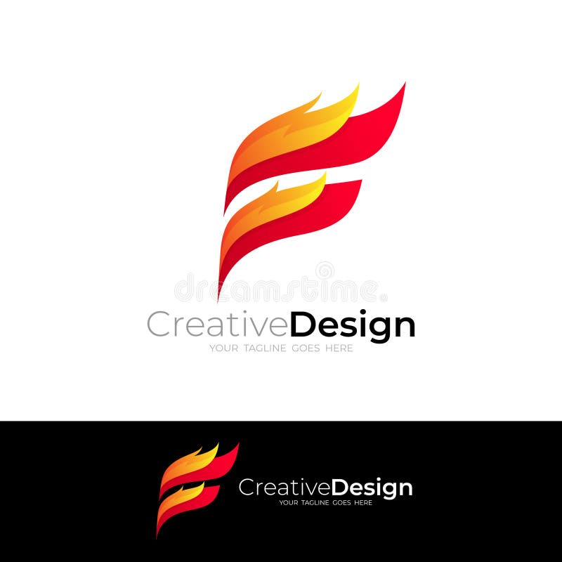 F Logo and Fire Design, Wing Icon Template Stock Vector - Illustration ...