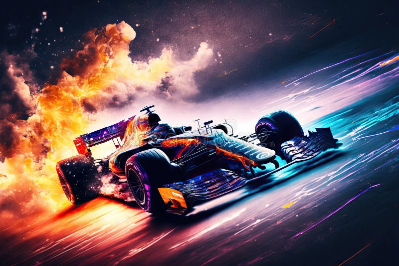 F1 Racing Car Illustration Over Abstract Out of Space Speed Effect ...