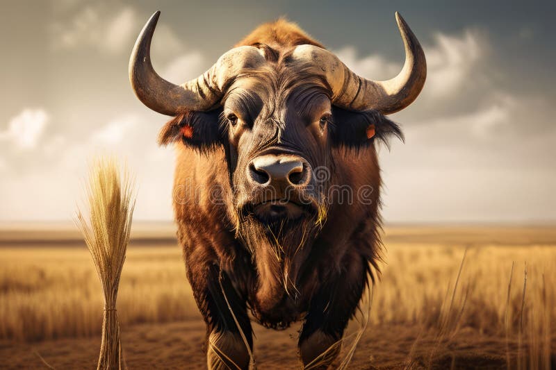 Four a Buffalo Standing on a Plain with a Sign that Says and a W Stock ...