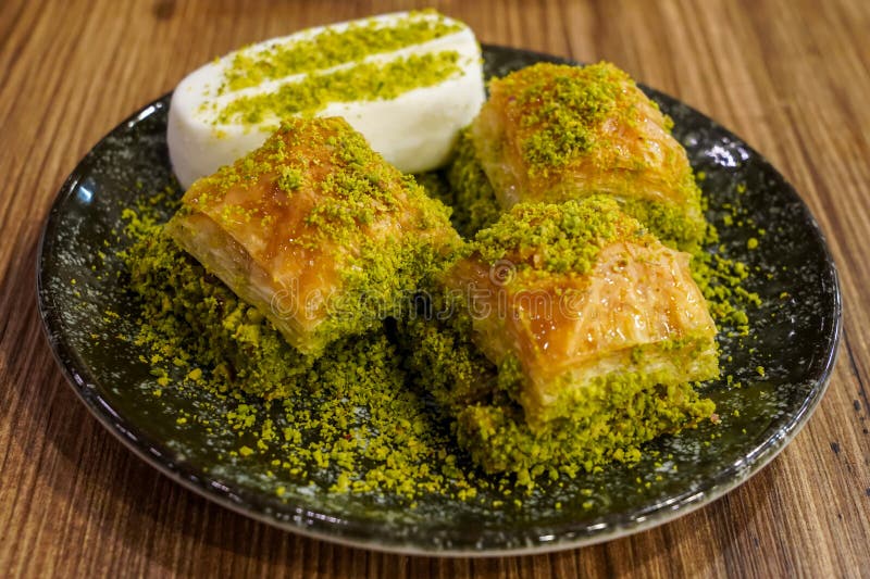 F?st?kl? Baklava Turkish Name Baklava with Ice Cream Stock Image ...