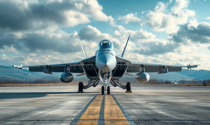 F/a-18 Super Hornet Fighter Jet on Runway Under Dramatic Sky Stock ...