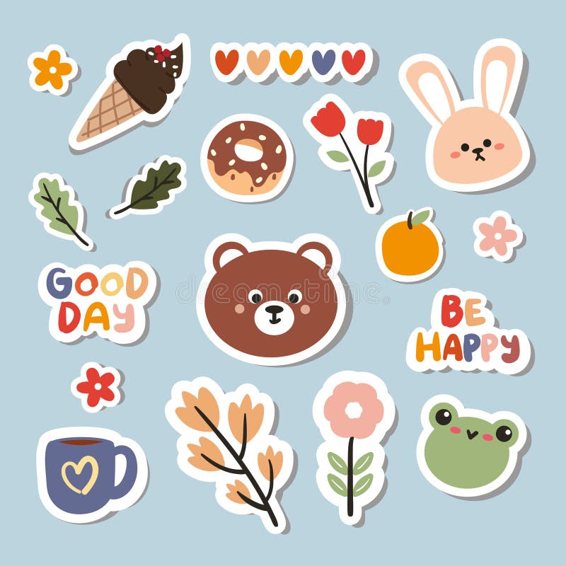 Hand Drawing Kawaii Sticker Set for Diary, Planner, Notes, Journal ...