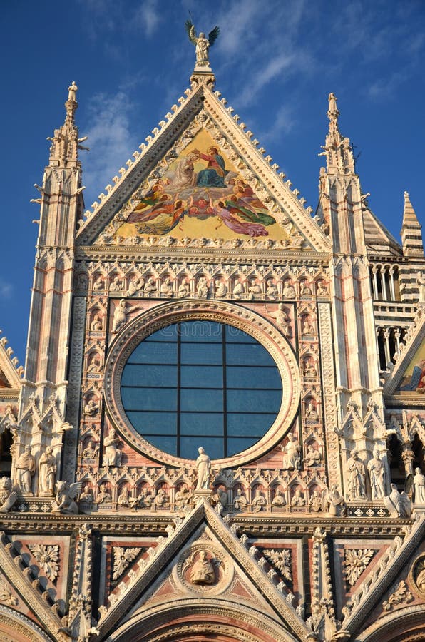 Façade of Magnificent Marble Cathedral in Siena, Italy Stock Photo ...