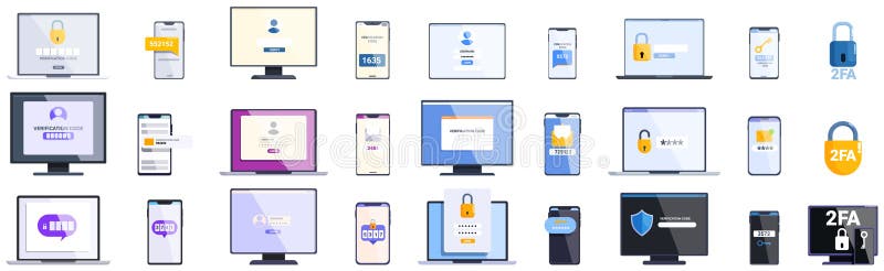 2fa Icons Set. People Using Different Devices for Two Factor ...