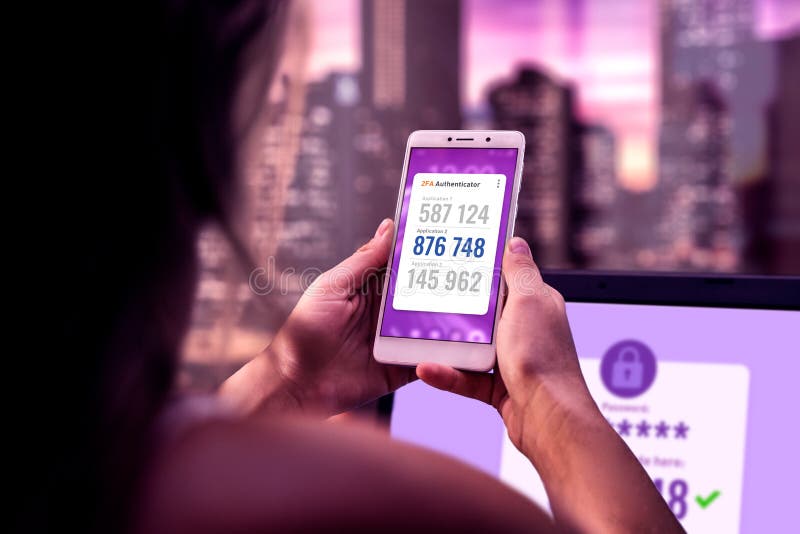 2fa Two Factor Authentication On Laptop Computer And Mobile Phone App Stock Image Image Of
