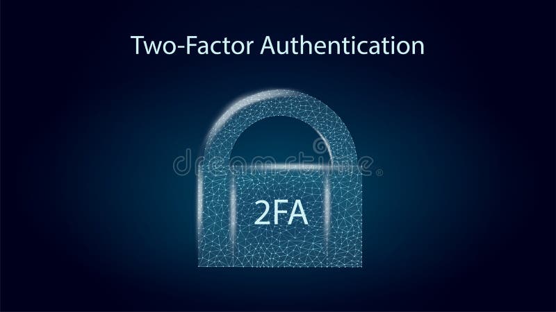 2FA Two Factor Authentication with Padlock on Dark Blue Background ...