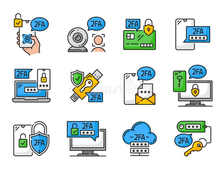 2FA Two Factor Verification Color Outline Icons Stock Illustration ...