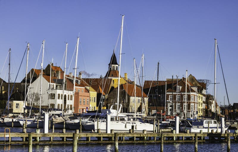 Faaborg harbour in Denmark stock image. Image of port - 29030625
